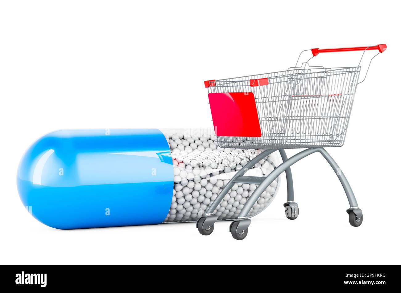 Medicament capsule with shopping cart, 3D rendering isolated on white ...