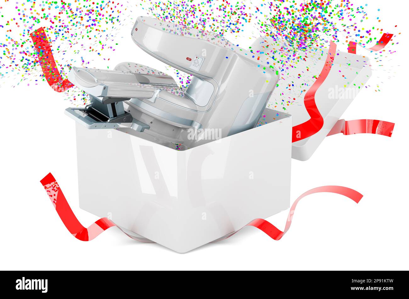 Open MRI Machine inside gift box, 3D rendering isolated on white ...