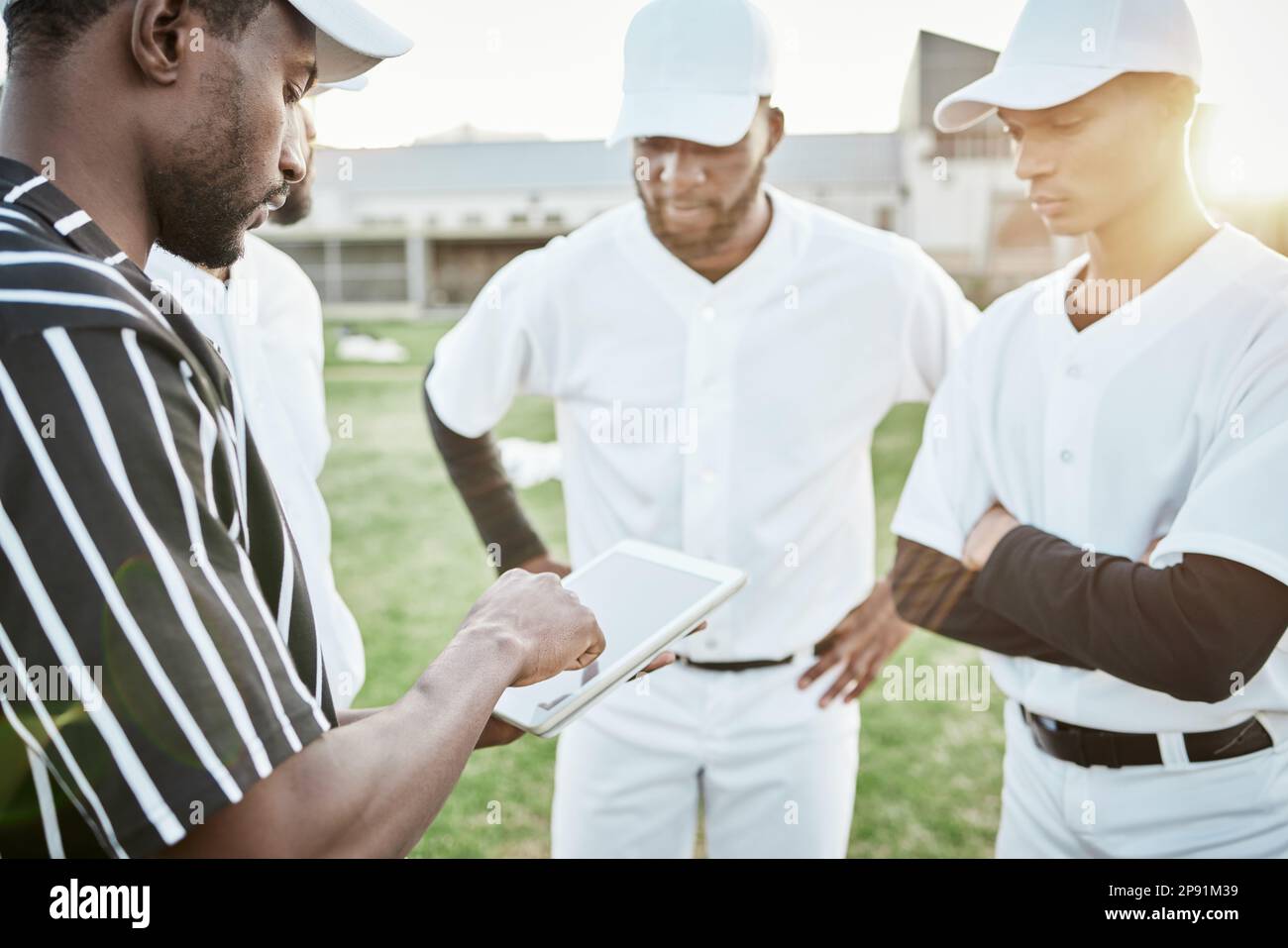 Fitness, team and black man with coach, tablet and planning for ...