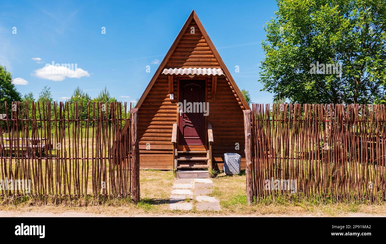 Camping. A place to relax in nature. Triangular summer house Stock ...