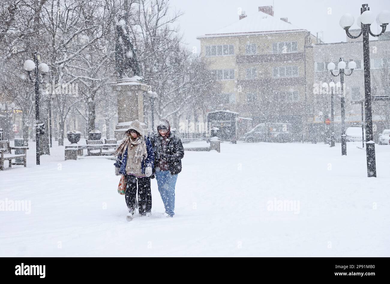 Motala, Sweden. 9th, March, 2023. Seasonal weather, snowfall during ...