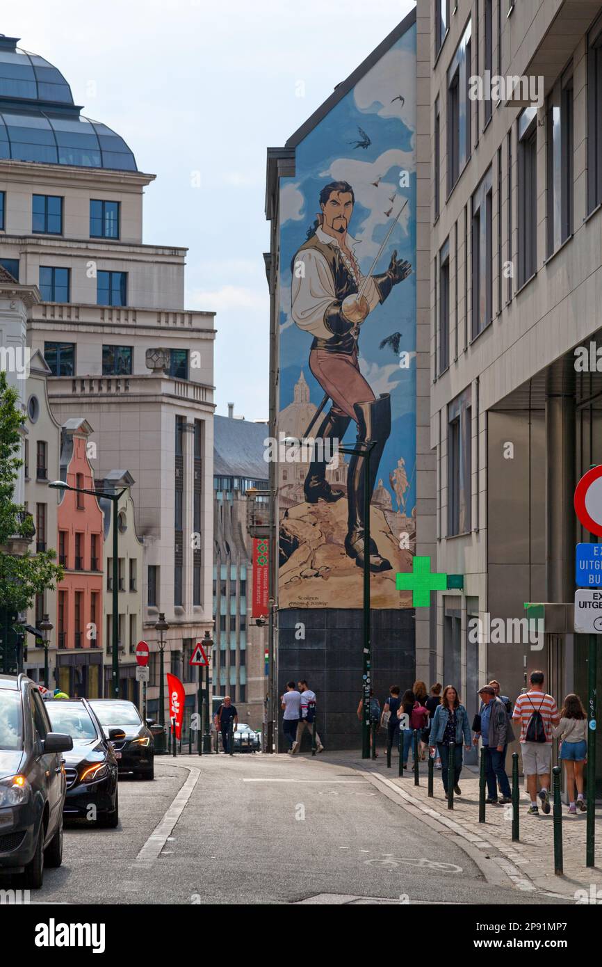 Brussels, Belgium - July 02 2019: The Scorpion Wall is located "Rue du ...