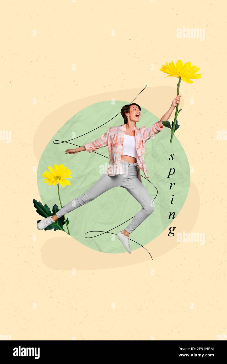Banner poster creative collage of funky beautiful lady flying air on ...