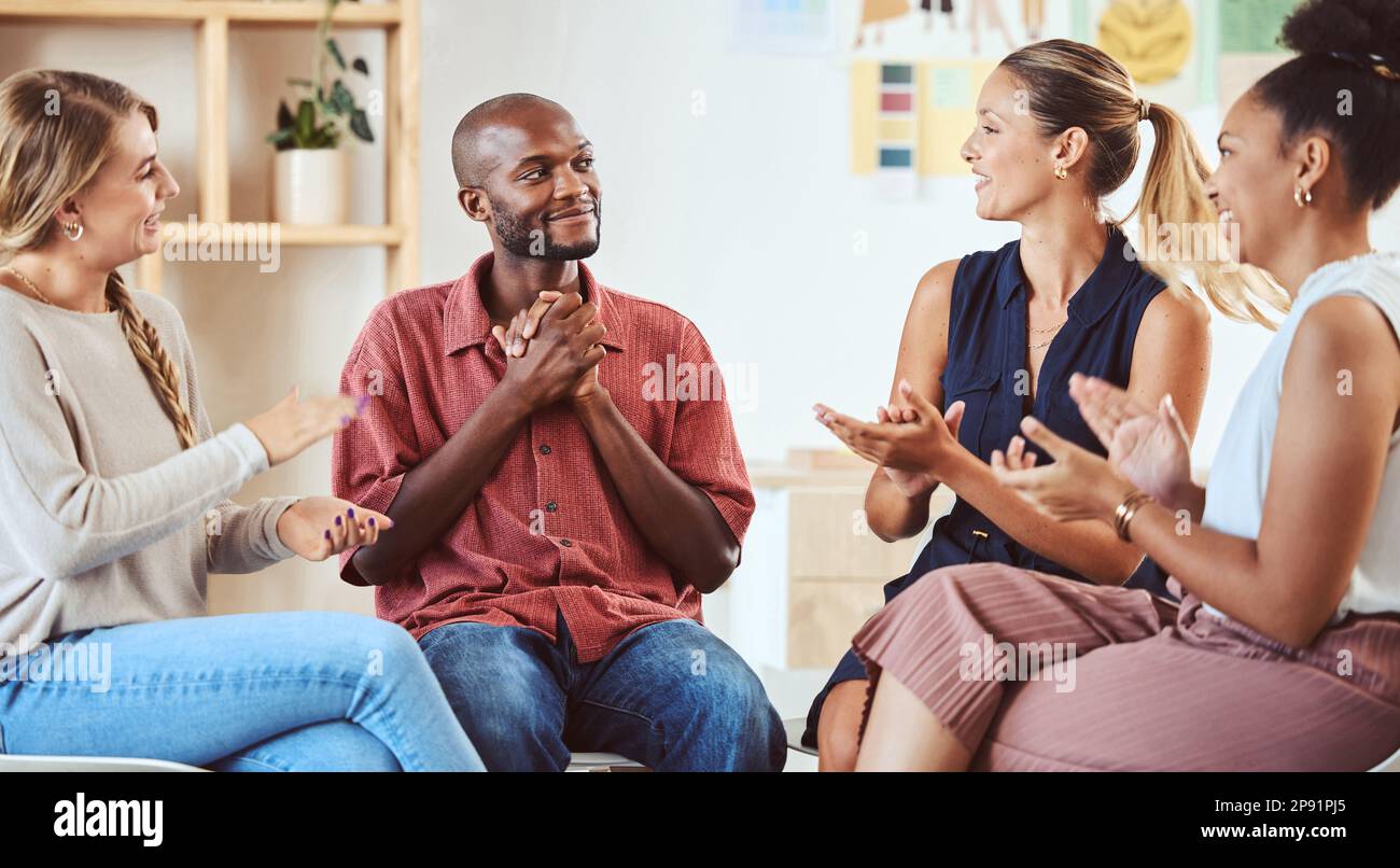 Coworkers clapping celebrating achievement colleague hi-res stock ...