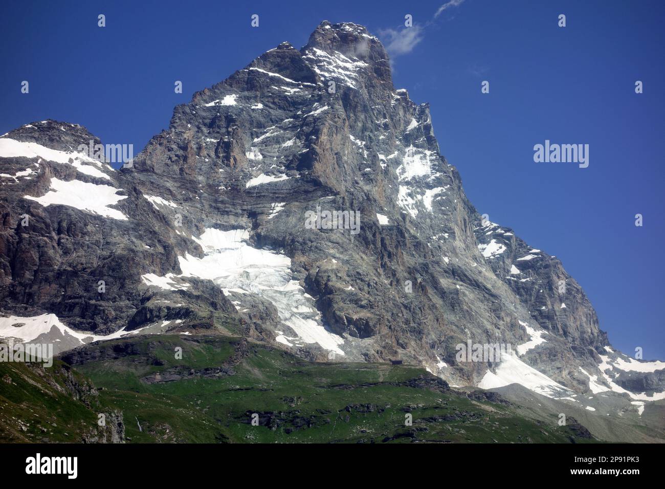 The Matterhorn peak seen from the Italian town of Breuil-Cervinia ...