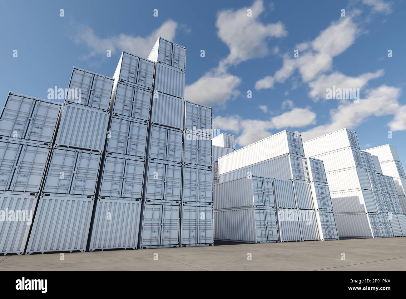 A lot of white containers on a specialized site on a clear sunny day ...