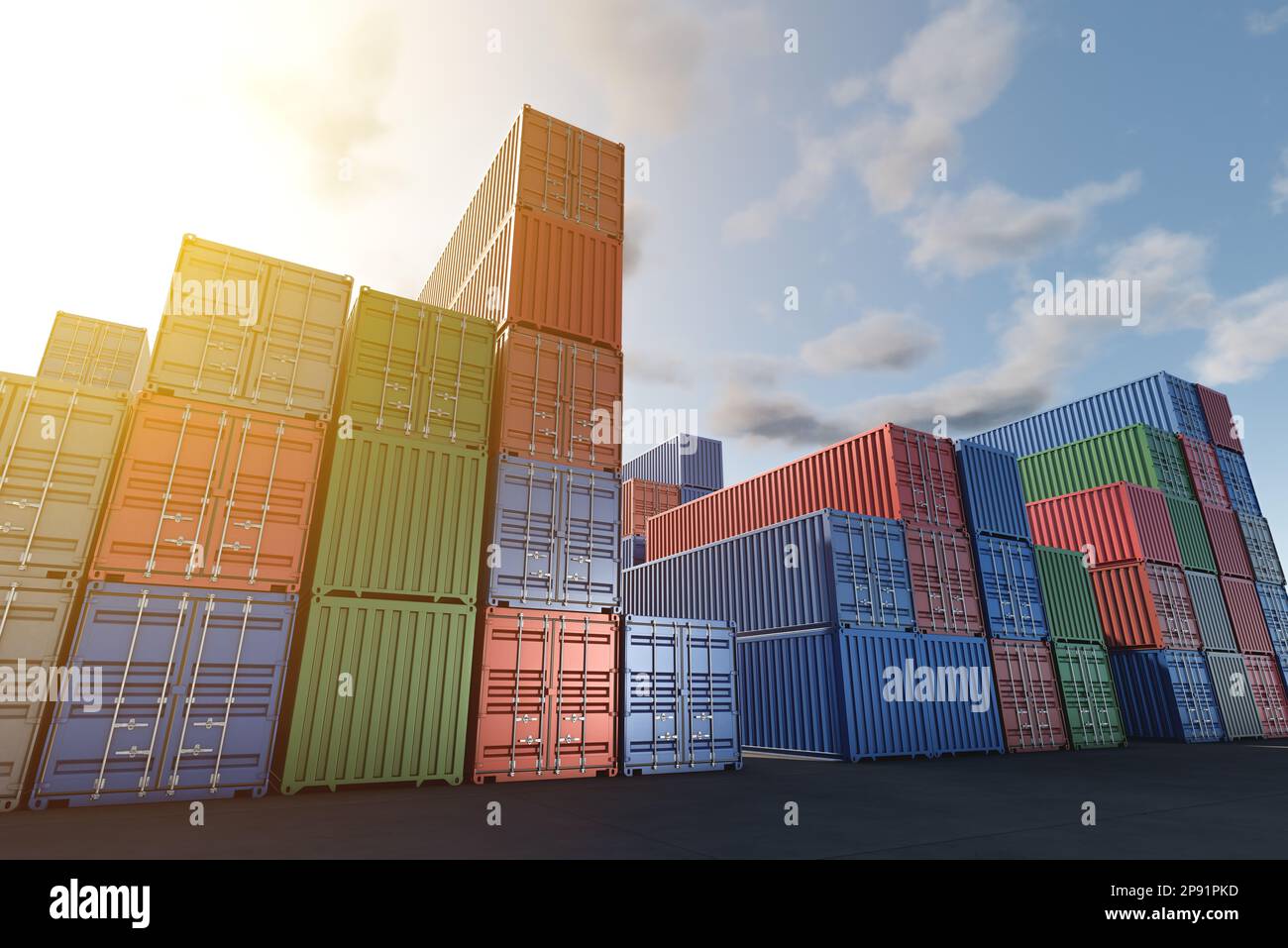 Warehouse of stacked cargo standard containers for temporary storage ...