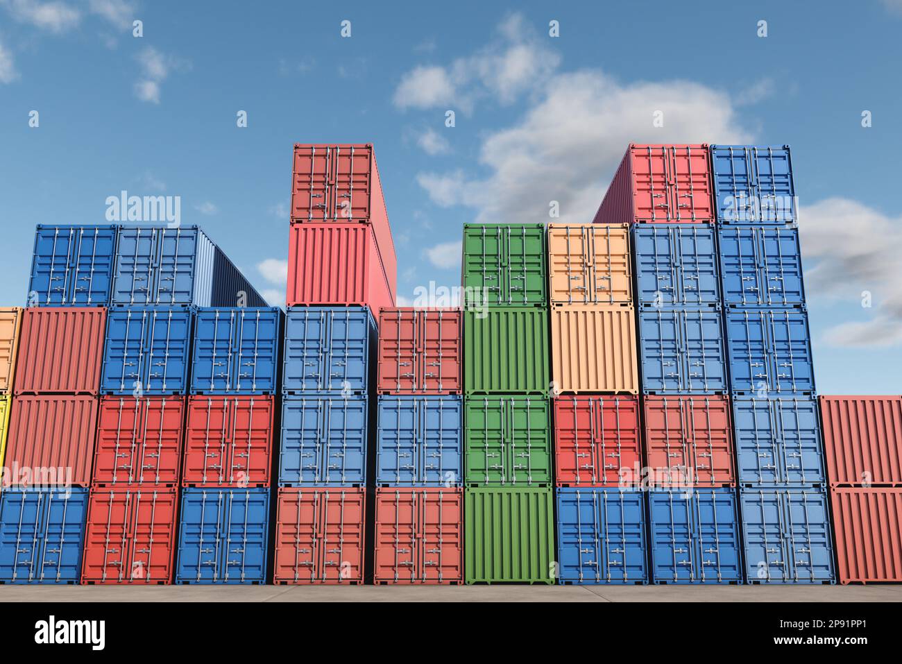 Warehouse of stacked cargo standard containers for temporary storage ...