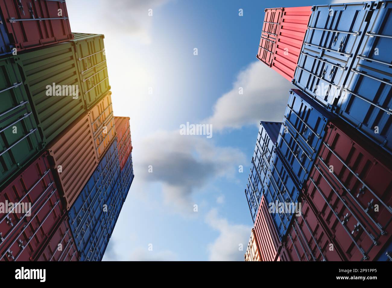 Warehouse of stacked cargo standard containers for temporary storage ...
