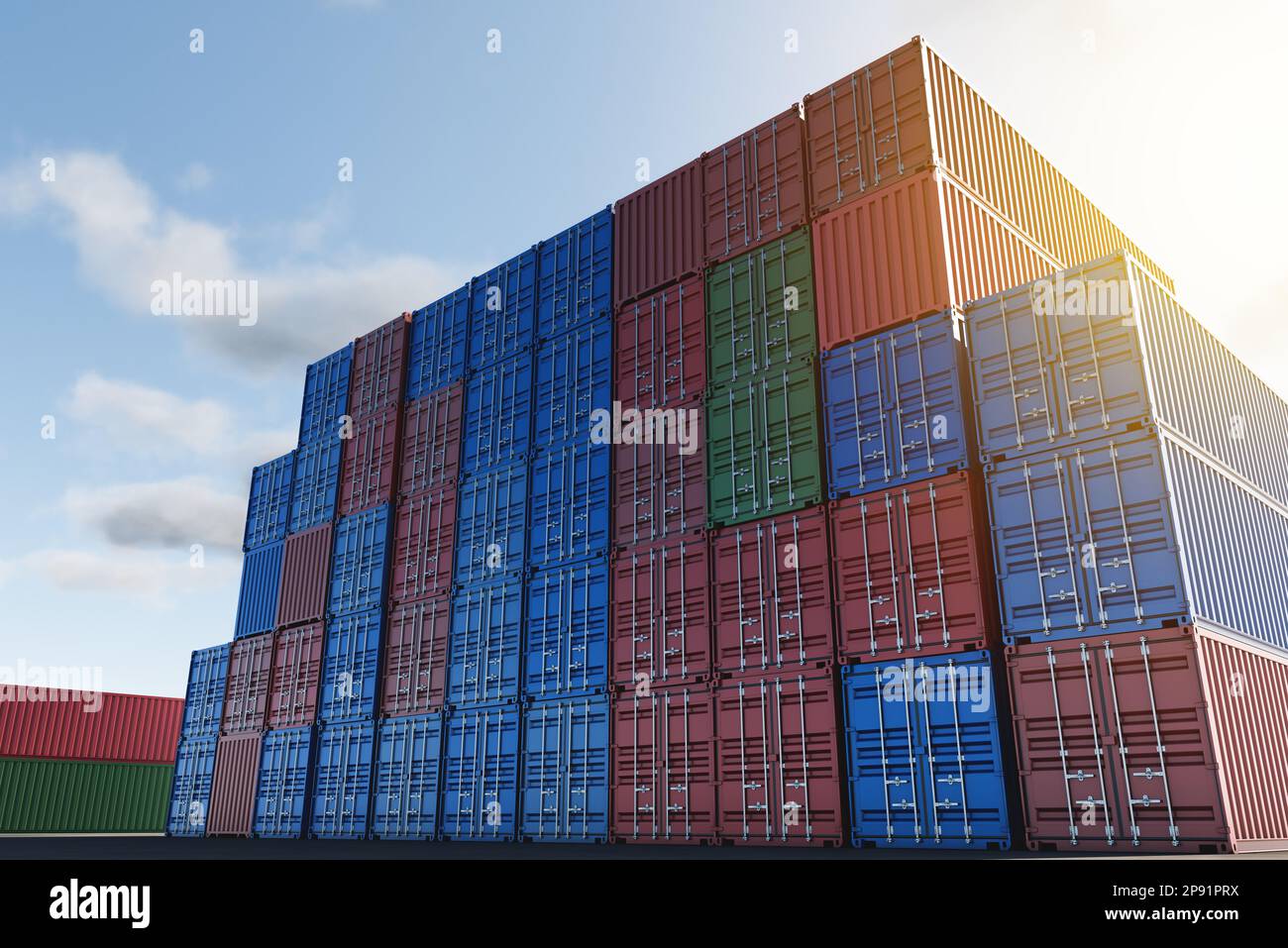 Warehouse of stacked cargo standard containers for temporary storage ...