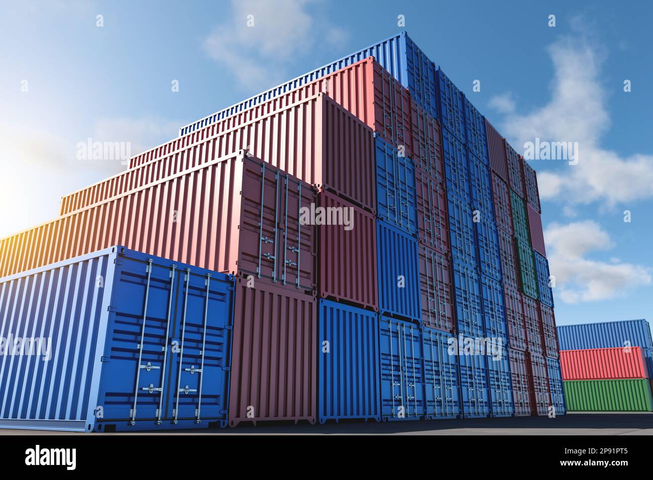 Warehouse of stacked cargo standard containers for temporary storage ...