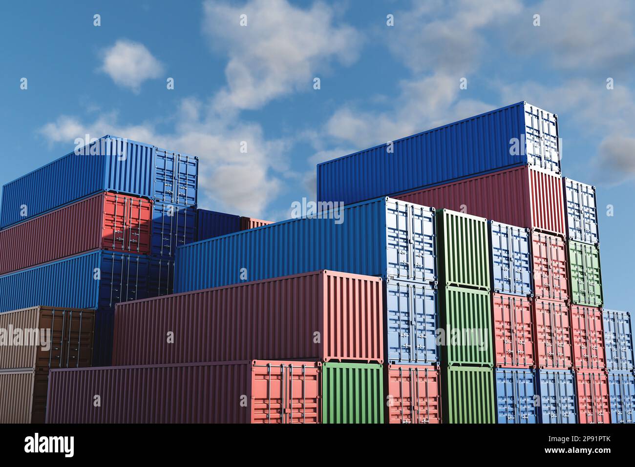 Warehouse of stacked cargo standard containers for temporary storage ...