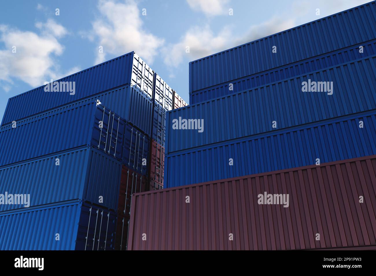 Warehouse of stacked cargo standard containers for temporary storage ...