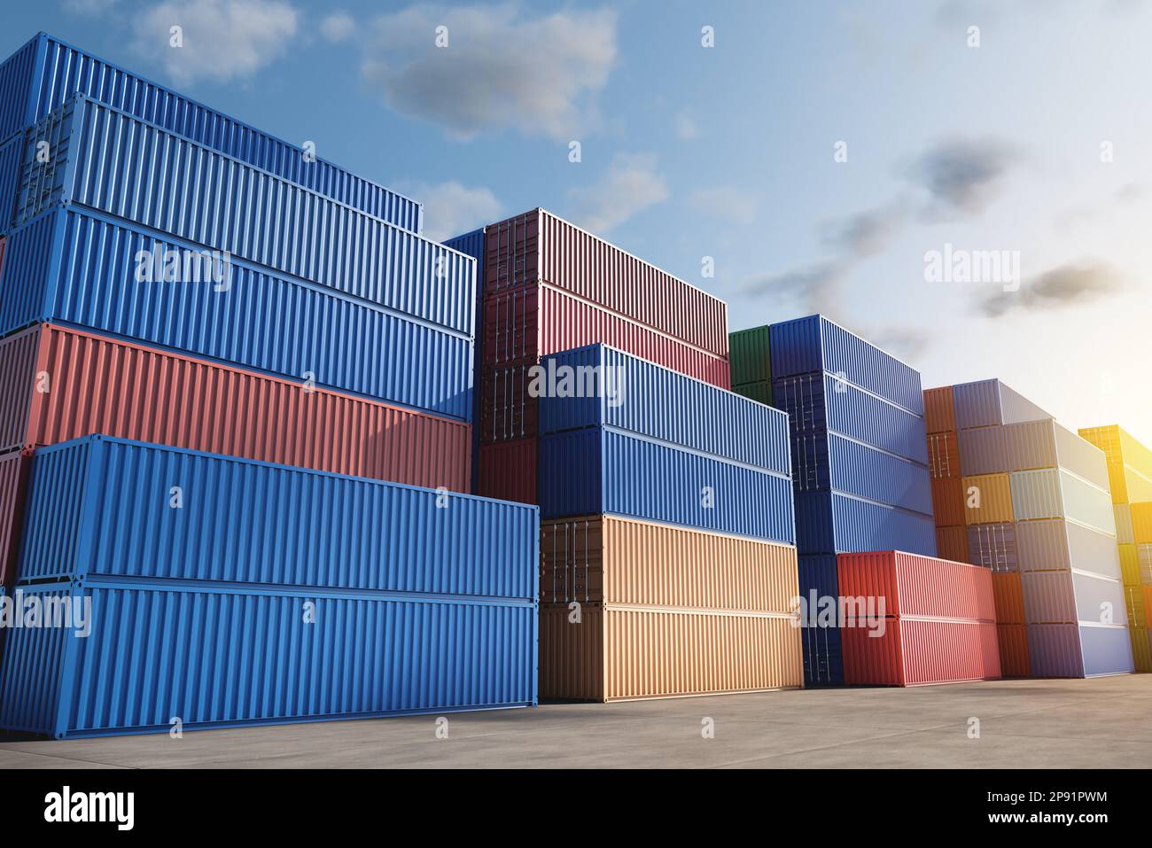Warehouse Of Stacked Cargo Standard Containers For Temporary Storage Loading Unloading And
