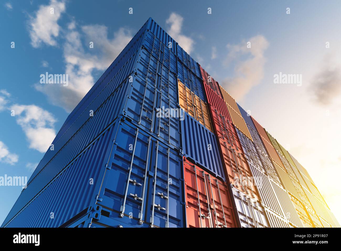 Warehouse of stacked cargo standard containers for temporary storage ...