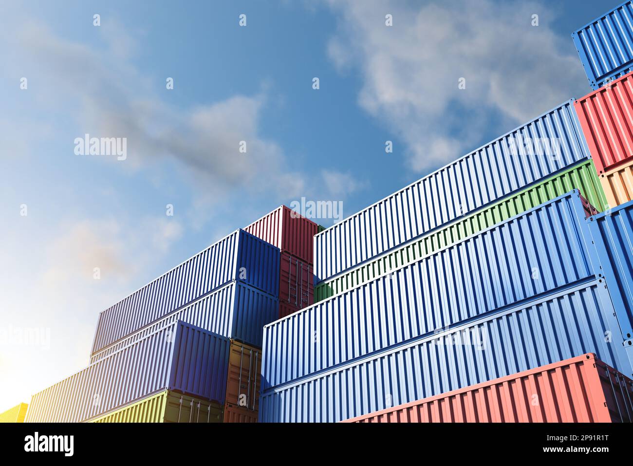 Warehouse of stacked cargo standard containers for temporary storage ...