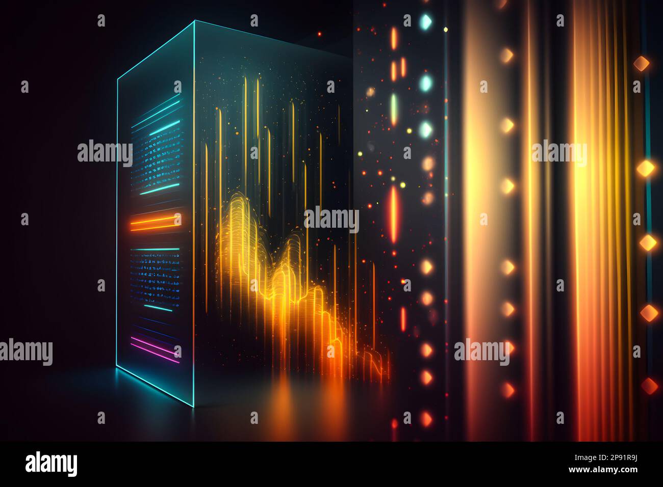 Big data concept. Big data neon server with bright neon elements on ...