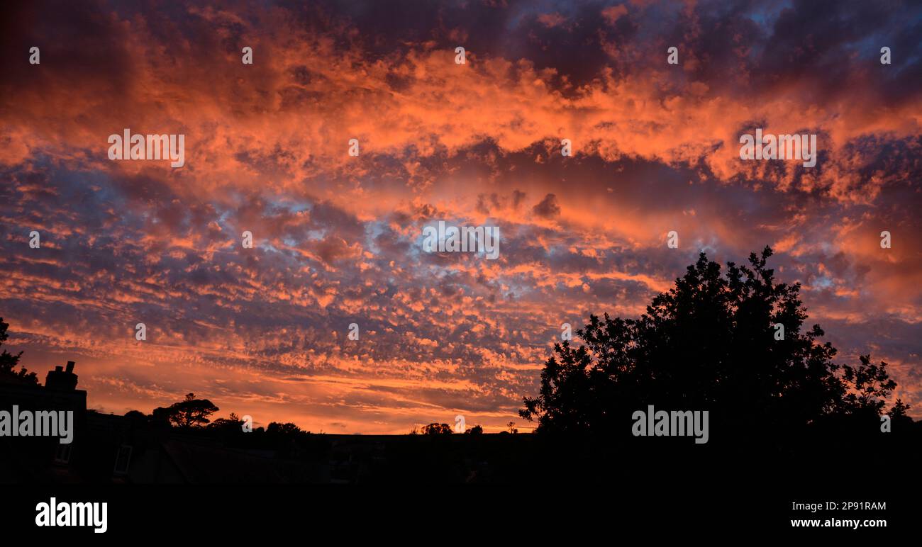 Vibrant sunset, Bradninch, Devon Stock Photo - Alamy