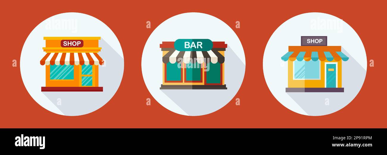 Store icon set on white background. Flat design. Vector illustration ...