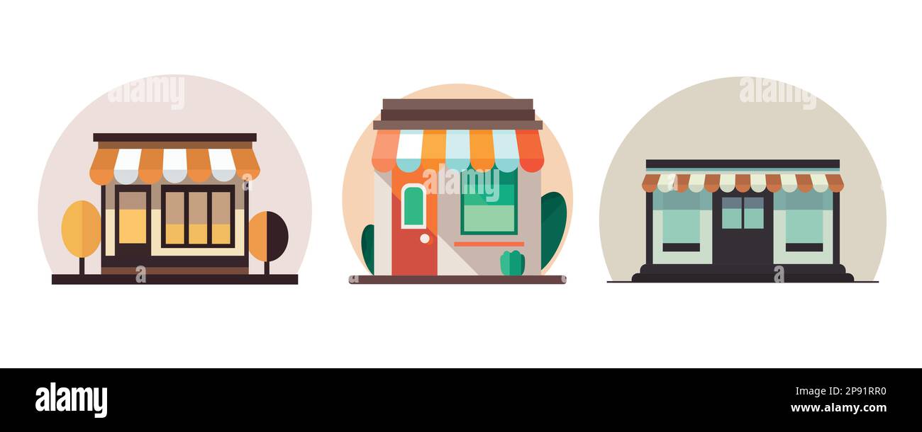 Store icon set on white background. Flat design. Vector illustration ...