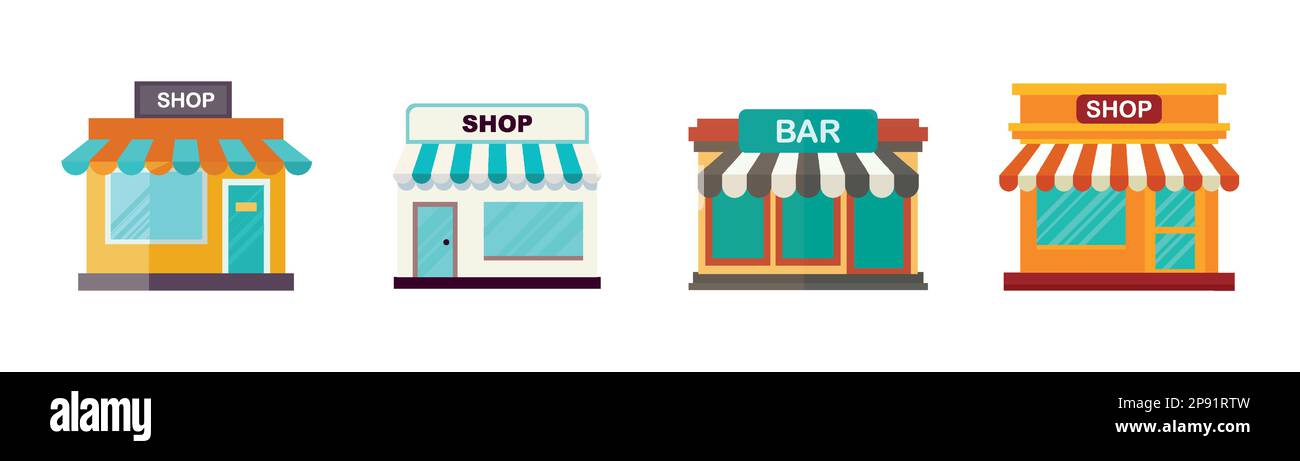 Store icon set on white background. Flat design. Vector illustration ...