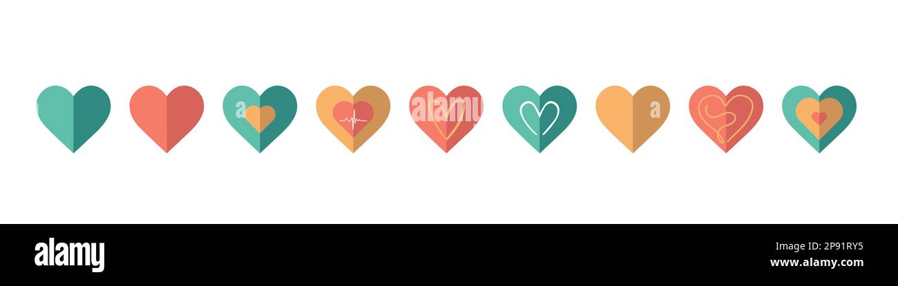 Collection of heart, color icons set of love symbols,. Vector ...
