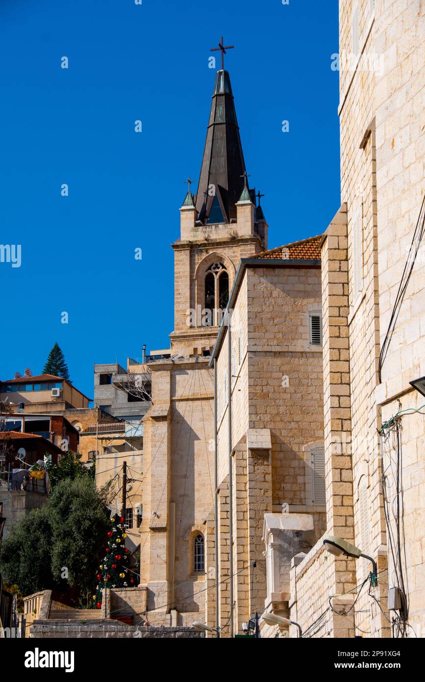 A picturesque street of stone buildings in the streets of Nazareth ...
