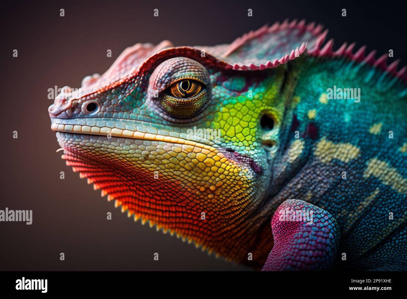 Chameleon with bright exotic coloration, close up portrait Stock Photo ...