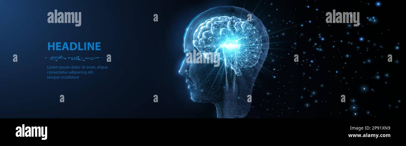 Human head in the form of lightbulb with brain inside. Digital age ...