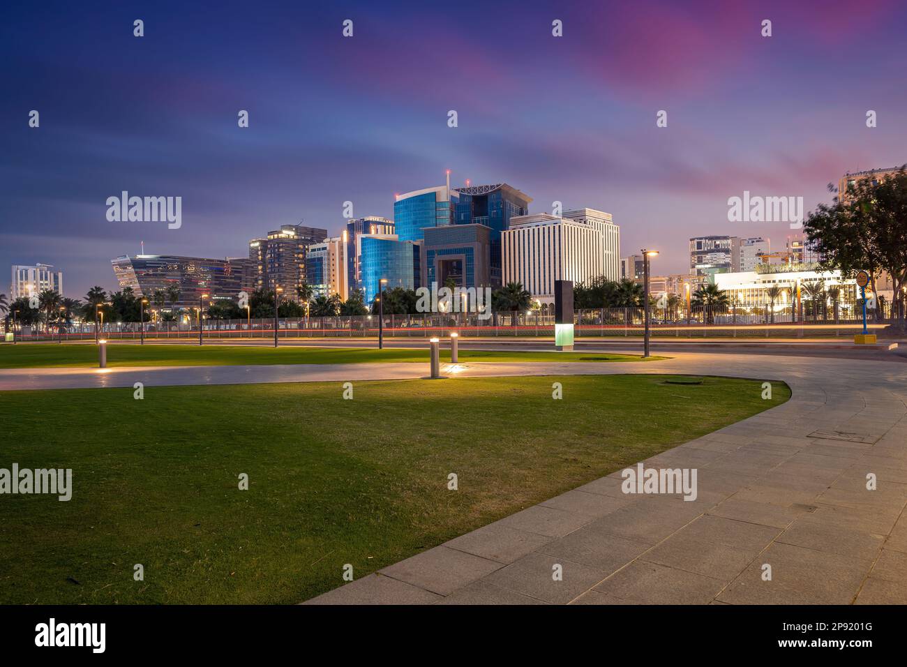 Beautiful Doha Skyline view from Islamic Museum. MIA Park Stock Photo ...