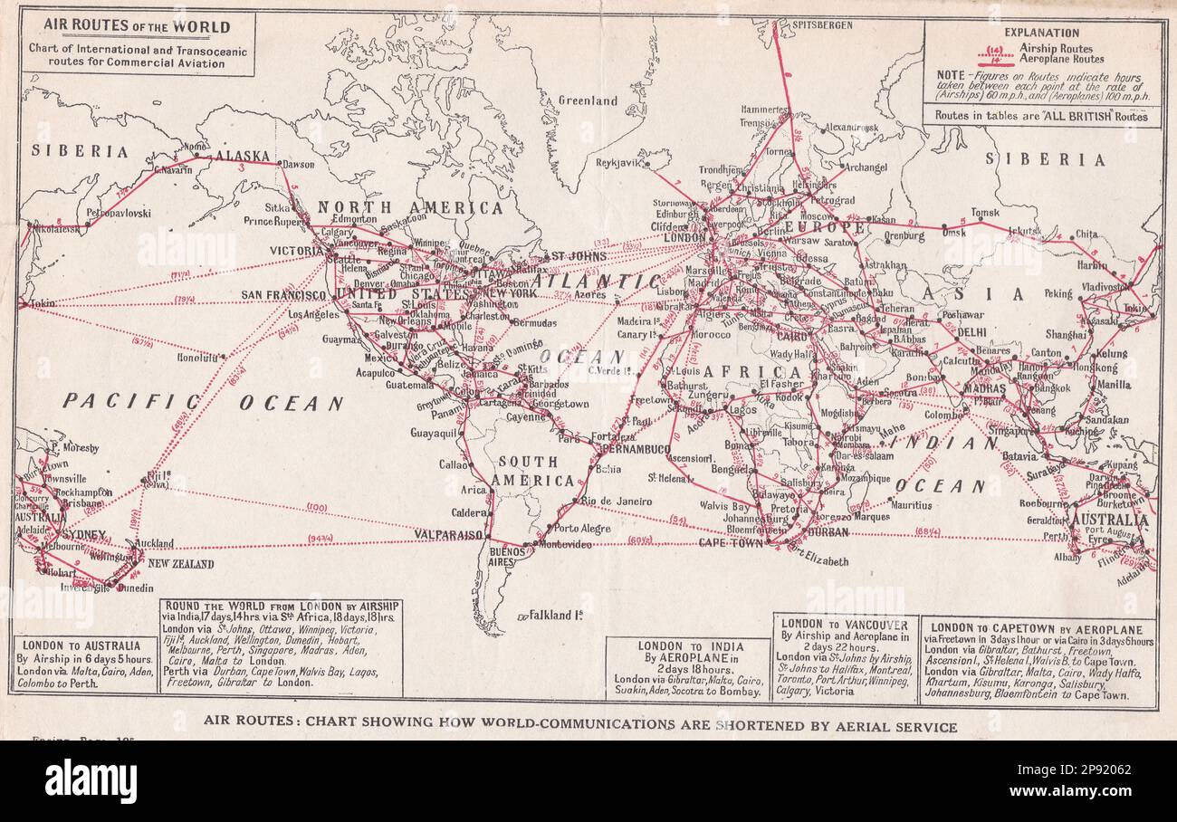 Vintage map showing Air Routes of the World - Chart of International ...
