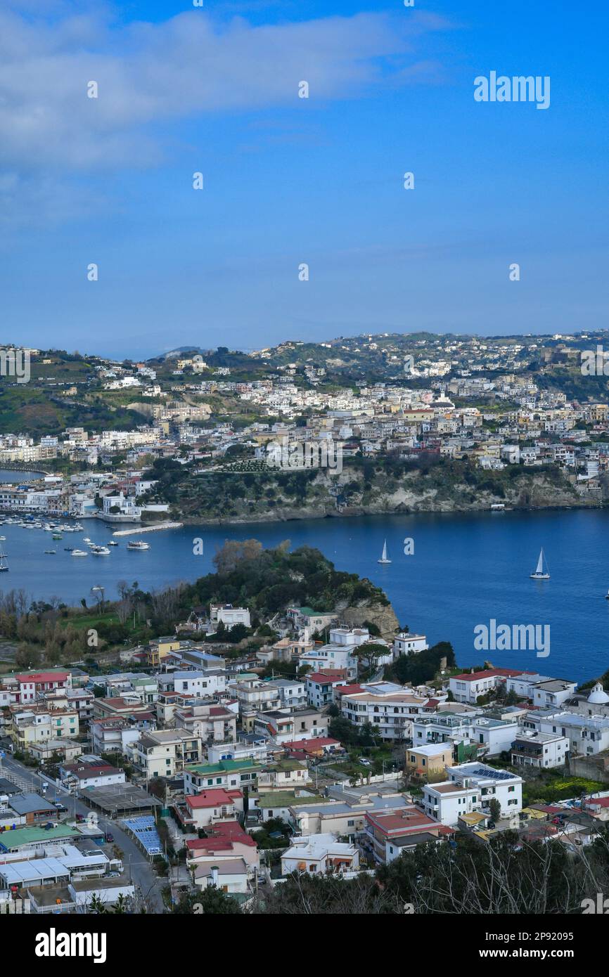 Panoramic view of the gulf from Bacoli, a town in the Campania region ...