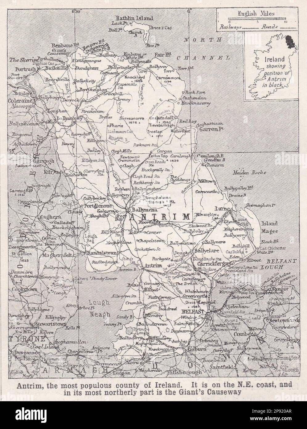 Vintage map of Antrim, Ireland Stock Photo - Alamy