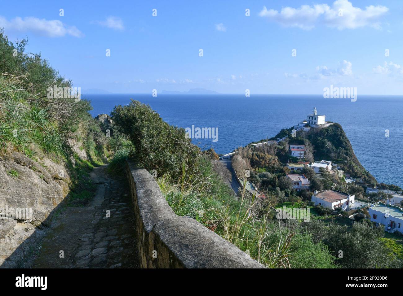 The lighthouse of Capo Miseno, on the coast facing the islands of the ...