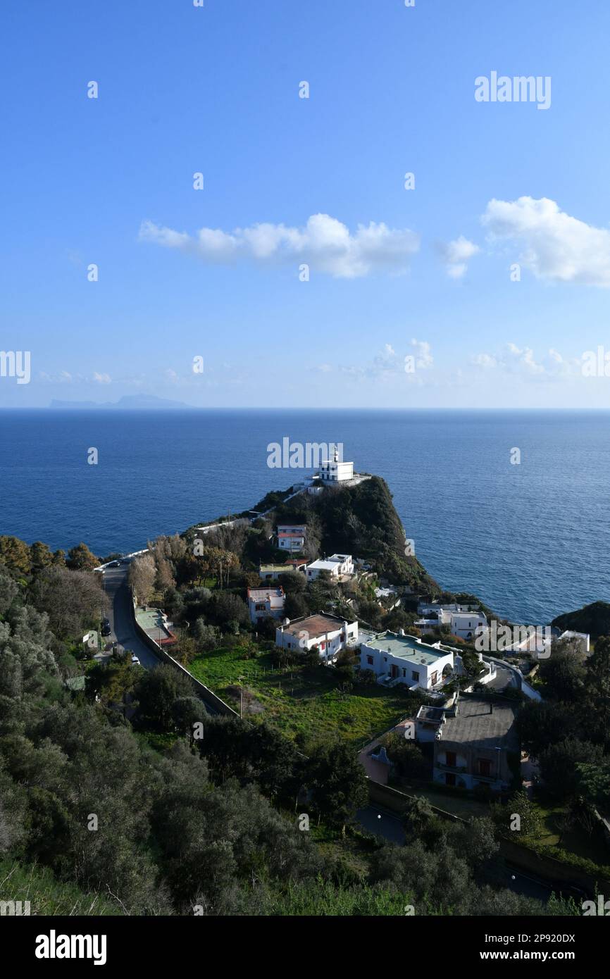 The lighthouse of Capo Miseno, on the coast facing the islands of the ...