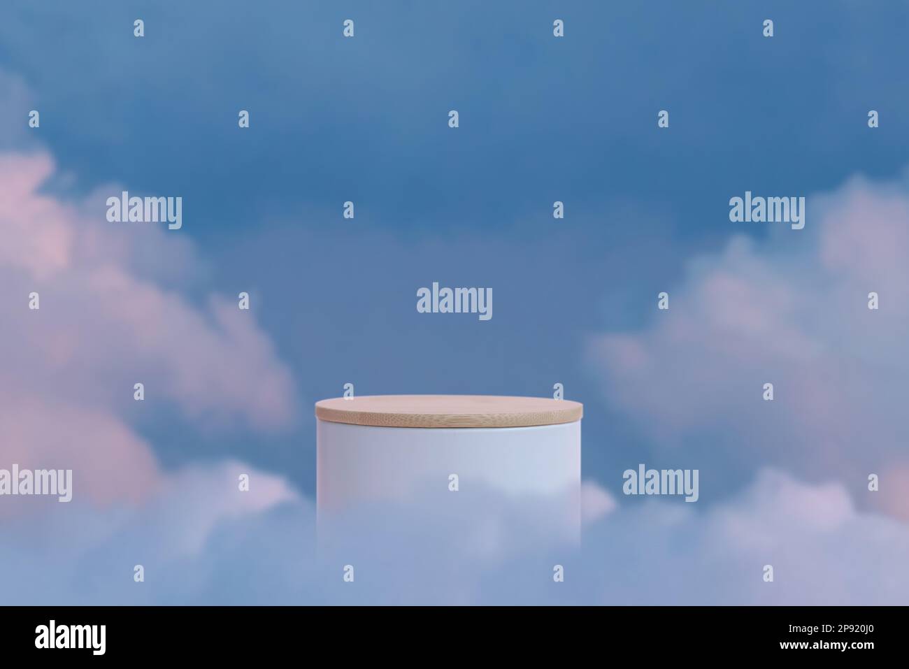 Surreal podium outdoor on night blue sky pink pastel soft clouds with ...