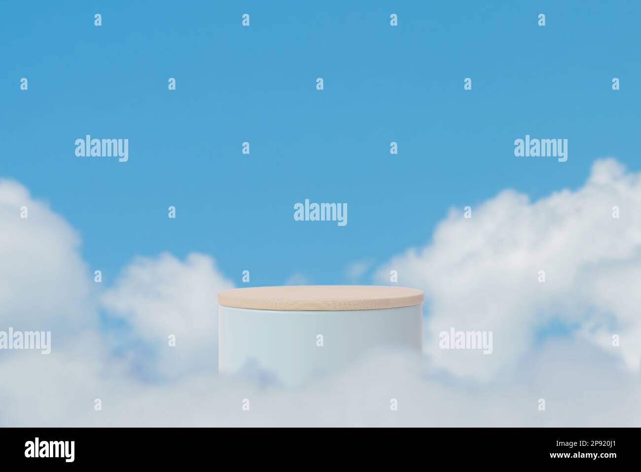 Surreal podium outdoor on blue sky soft white clouds with space.Beauty ...