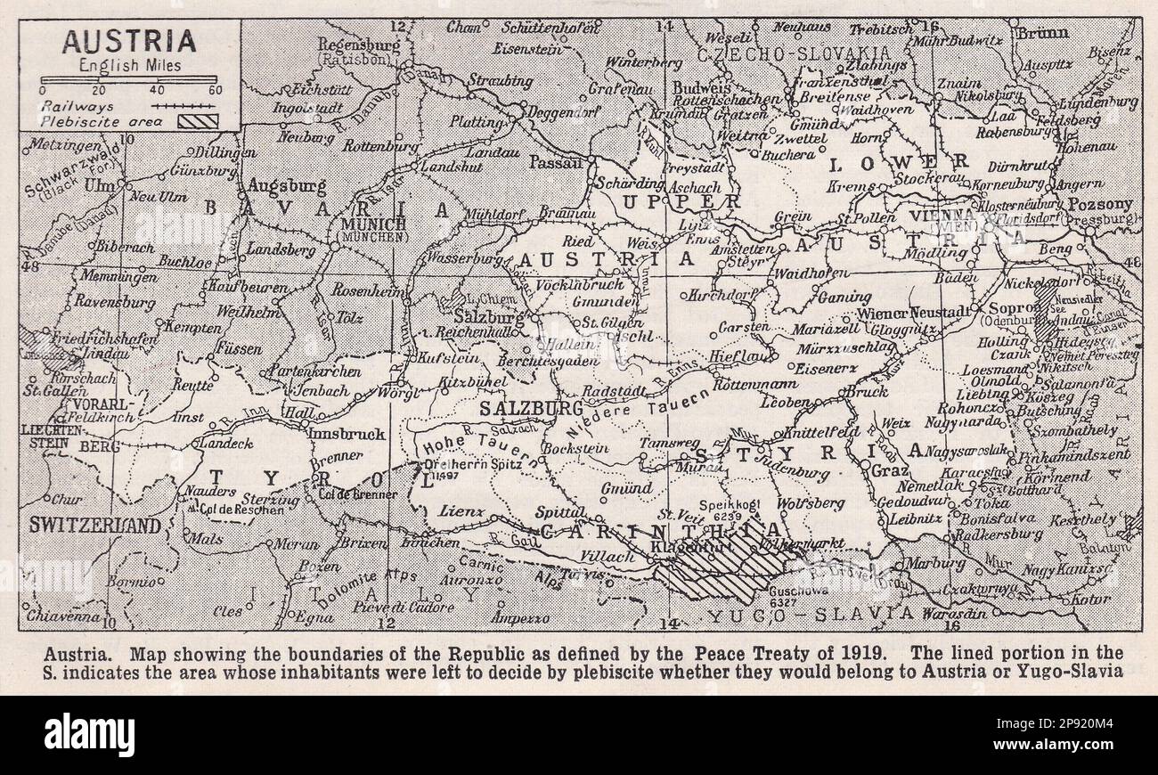 Austria - Vintage map showing the boundaries of the Republic as defined ...