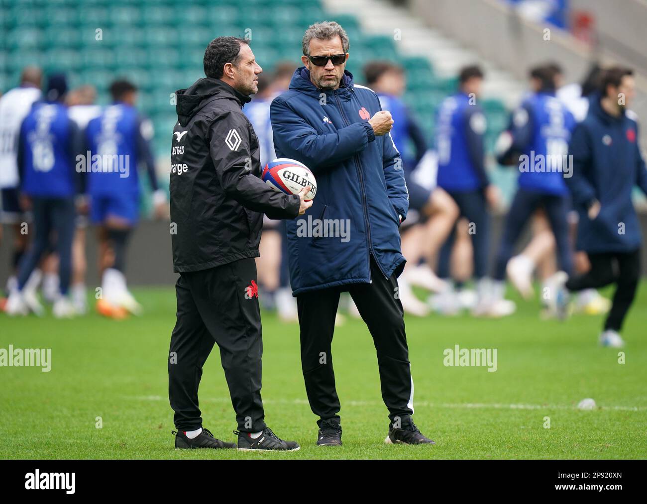 France head coach Fabien Galthie (right) with attach coach Laurent ...