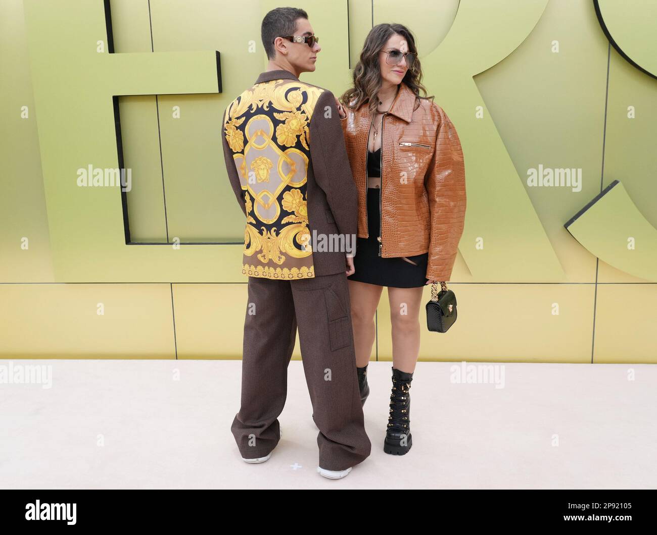 Guests arrives at the Versace FW23 Show held at the Pacific Design ...