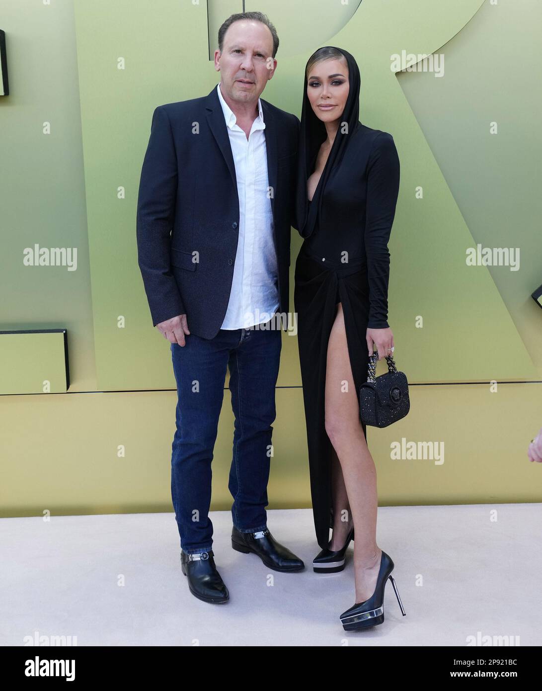 (R-L) Jamilla Strand and Guest arrives at the Versace FW23 Show held at ...