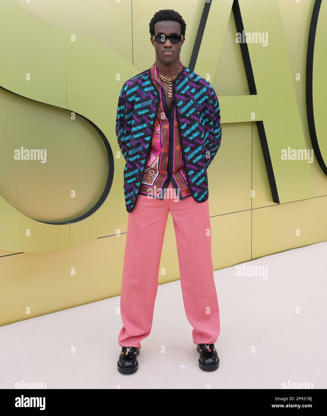 Wisdom Kaye arrives at the Versace FW23 Show held at the Pacific Design ...