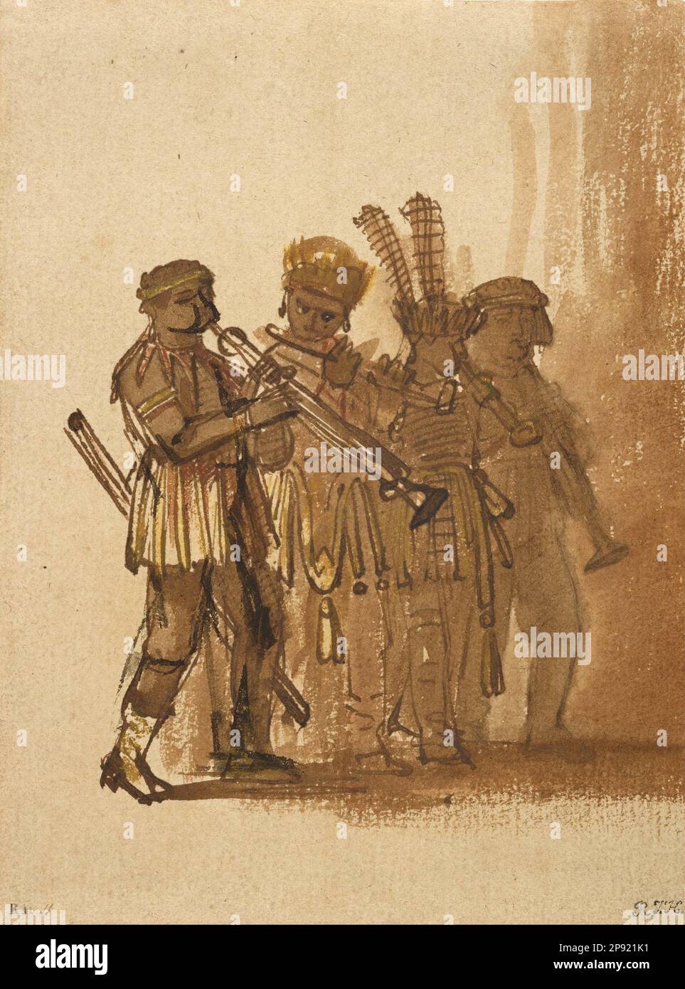 Four Musicians with Wind Instruments 1638 by Rembrandt Stock Photo - Alamy