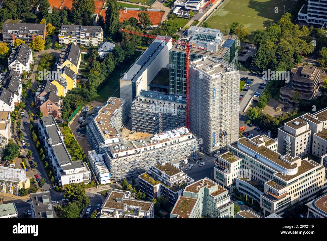 Aerial view, construction site at Seestern Quartier with new high-rise residential building at ...