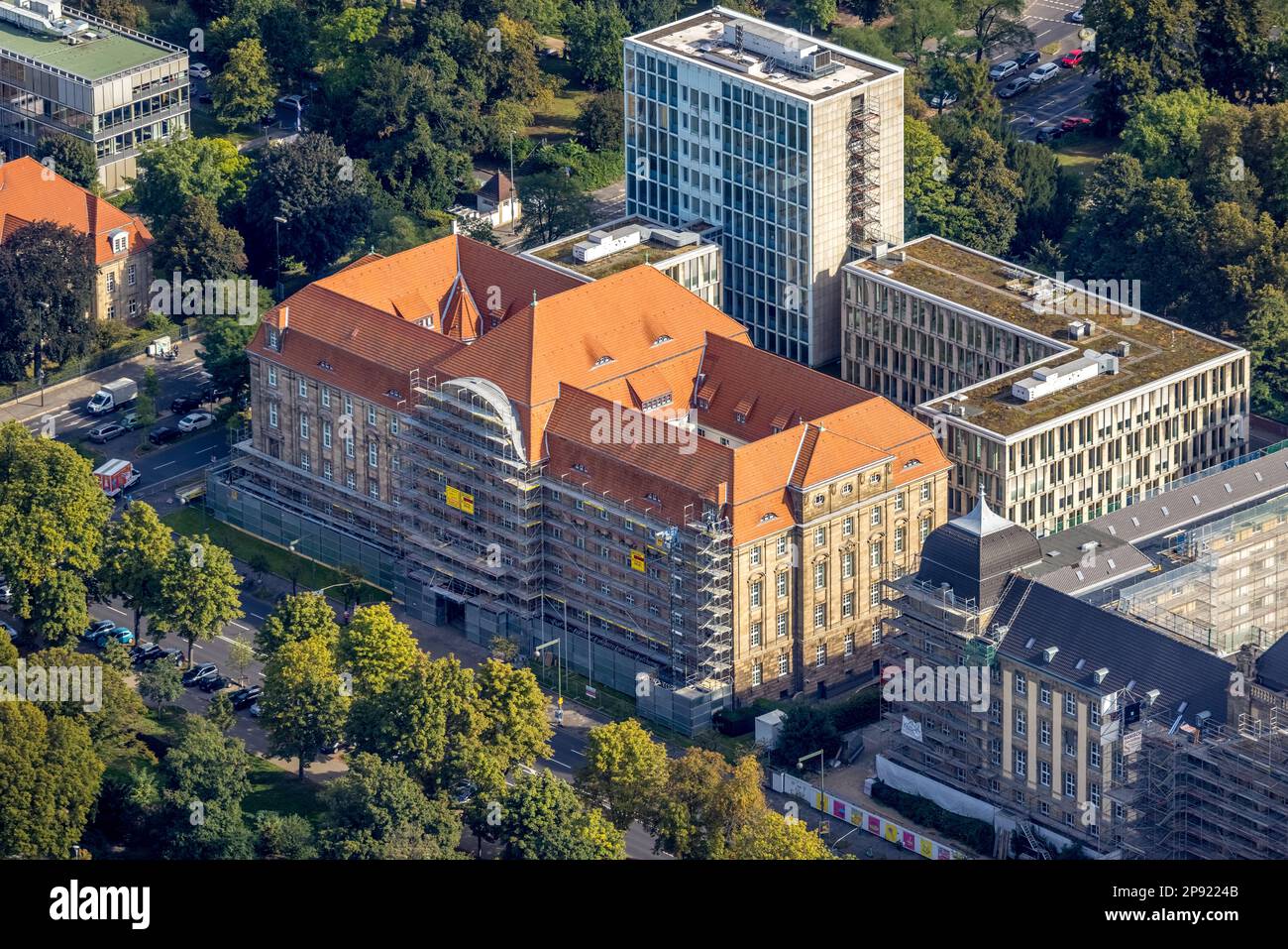 Aerial view, Düsseldorf Higher Regional Court renovation work on the ...