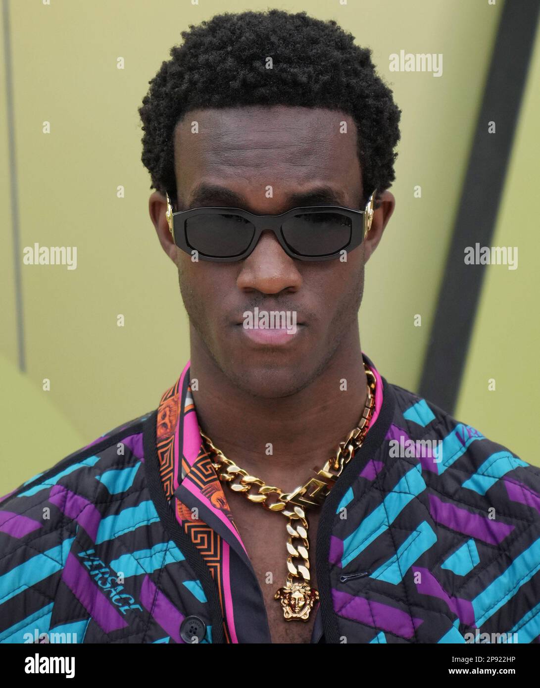 Wisdom Kaye arrives at the Versace FW23 Show held at the Pacific Design ...