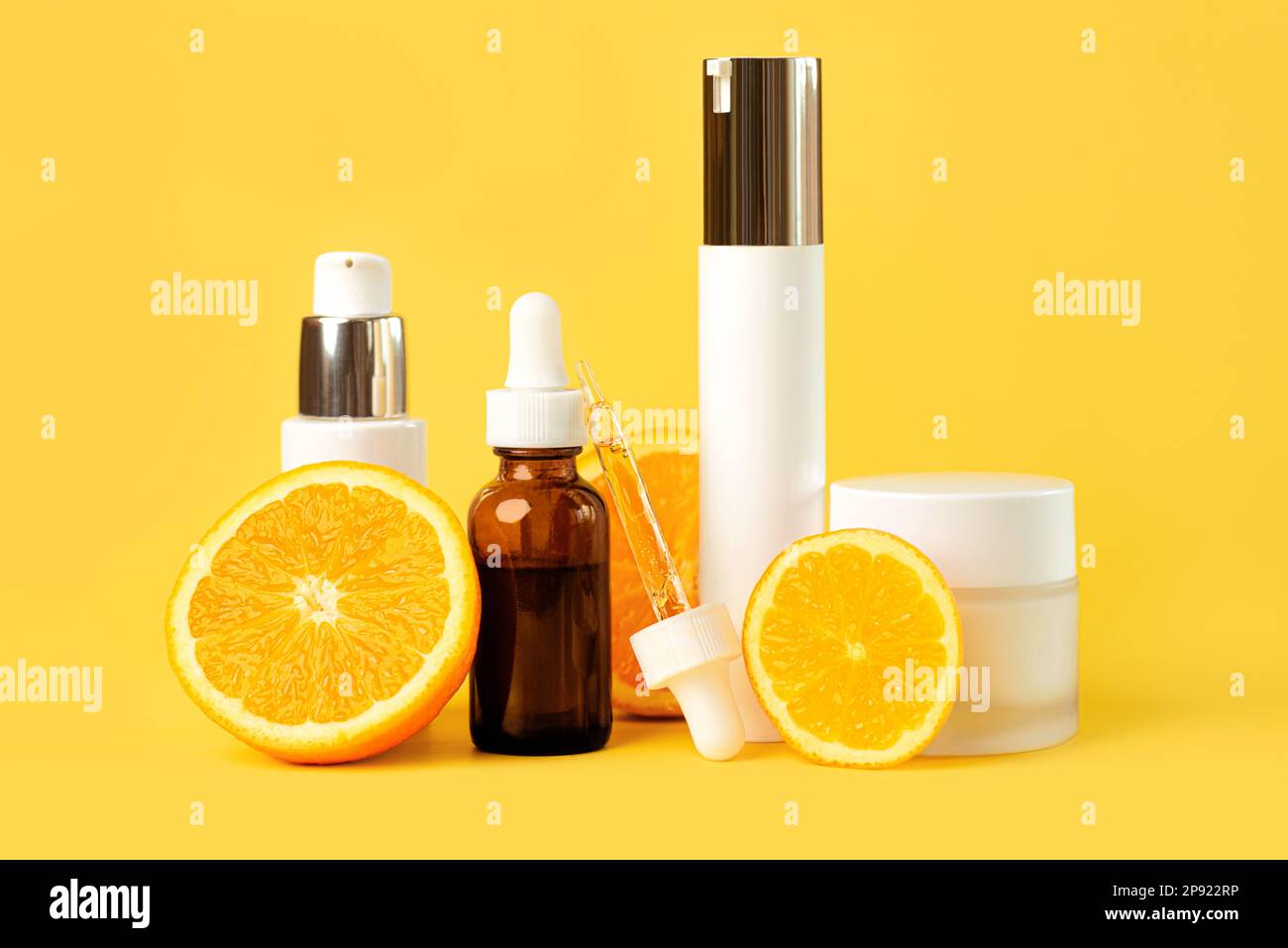 Set of cosmetics for skin care and beauty with fresh juicy oranges ...