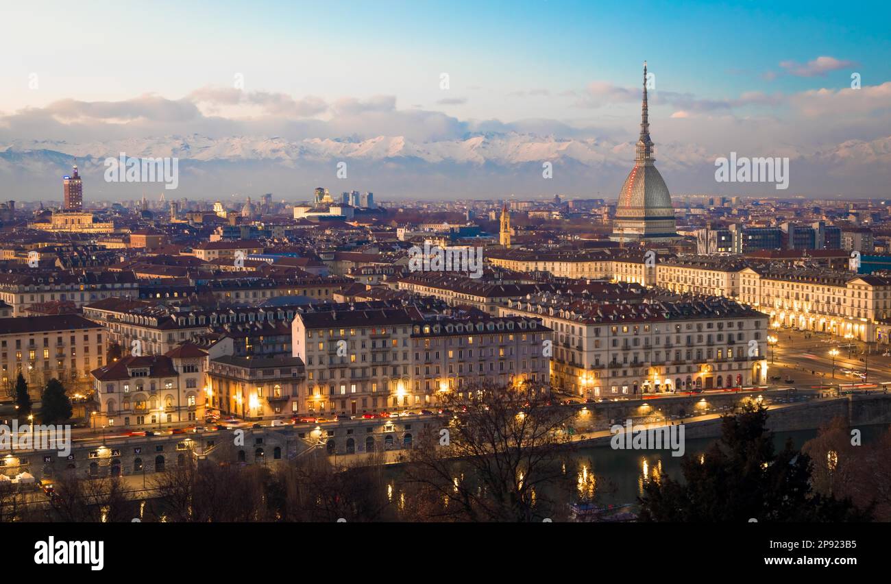 Turin, Piedmont Region, Italy. Panorama from Monte dei Cappuccini ...