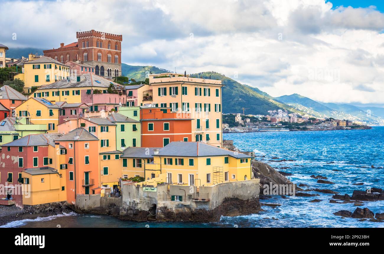 GENOA, ITALY - CIRCA AUGUST 2020: Boccadasse marina panorama, village ...
