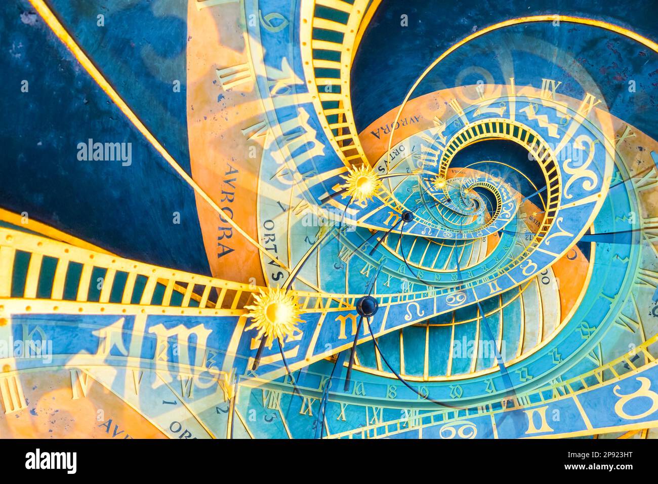 Droste effect background based on Prague astronimical clock. Abstract design for concepts ...